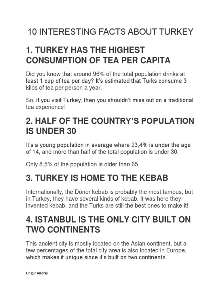 10 Fascinating Facts About Turkey | PDF | Turkey | Food And Drink