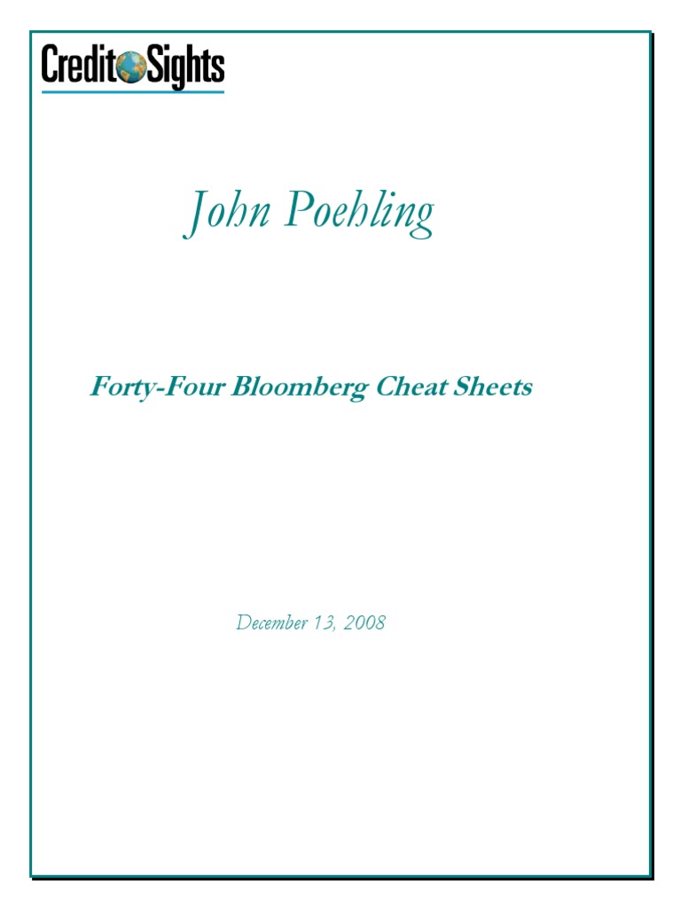 Bloomberg Cheat Sheets PDF | PDF | Credit Default Swap | Bonds (Finance)