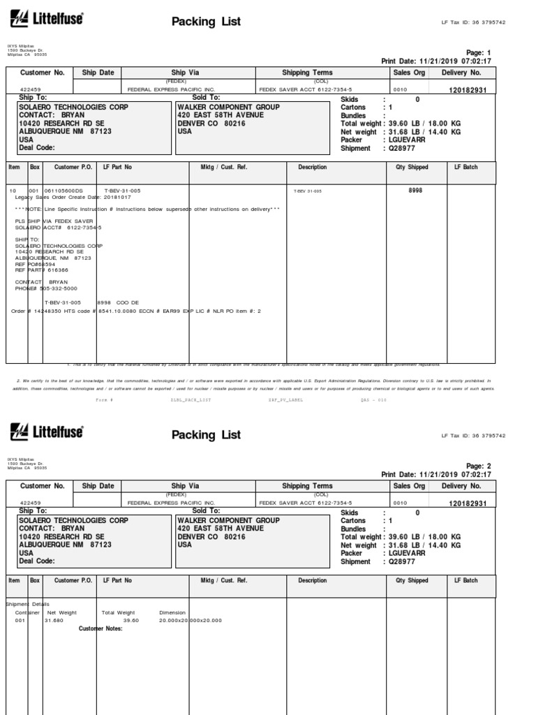 3PL Packing List PDF | PDF | Fed Ex | Business