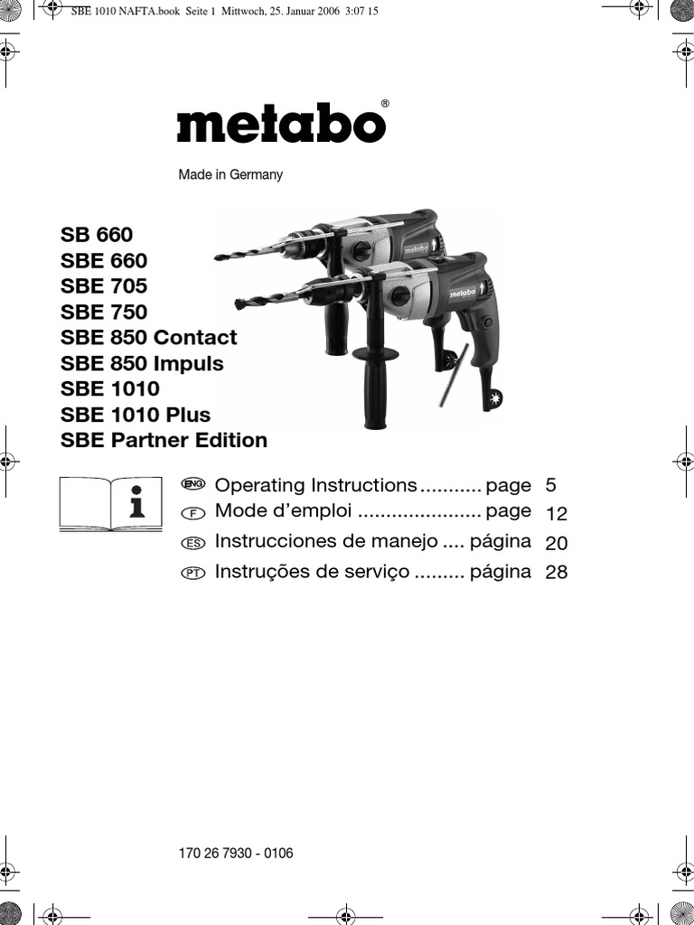 Metabo Sbe 660 Sbe 750 Manual Pdf Electrical Connector Drill