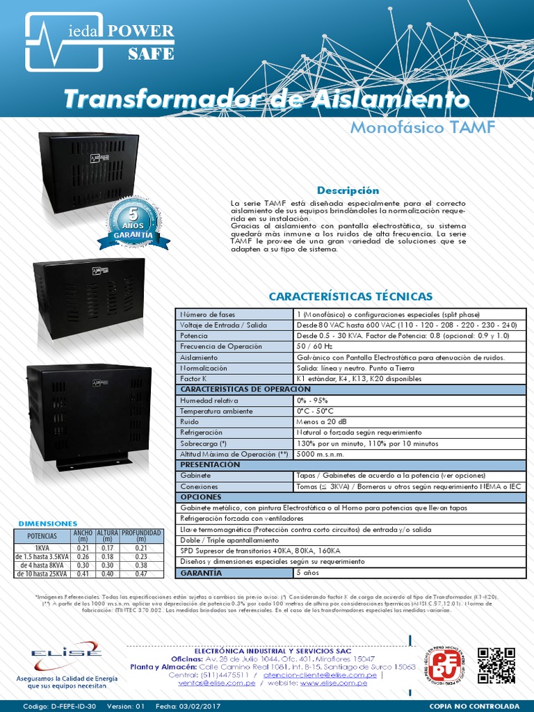 D-FEPE-ID-30 - Transformador Monofasico TAMF - Ieda Power | PDF | Transformador | Cantidades fisicas