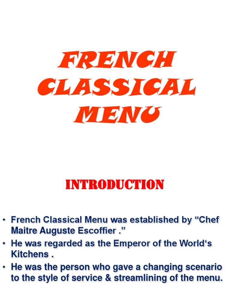 French Classical Menu | PDF | Pasta | Hors D'oeuvre