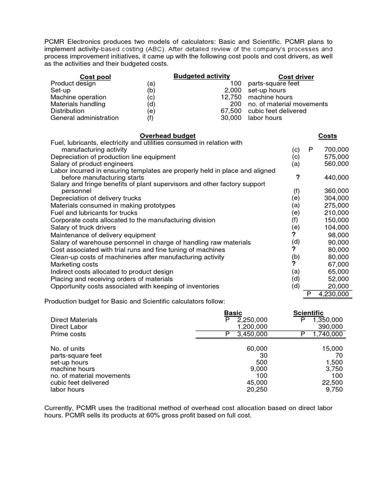ABC Case - PCMR Electronics | PDF | Cost | Economies