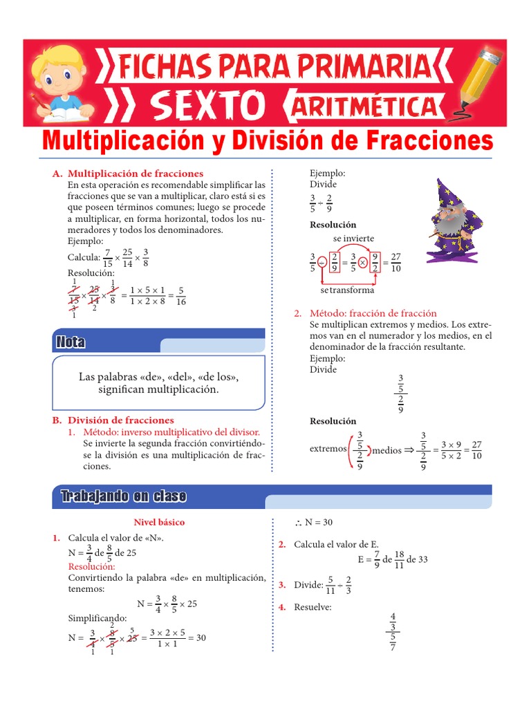 Multiplicación y División de Números Fraccionarios para Sexto de ...