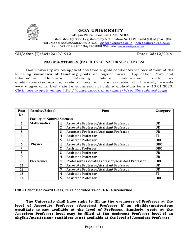 Goa Univeristy Notification | PDF | Doctor Of Philosophy | Academic Degree