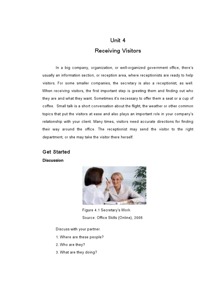 7 UNIT 4 Receiving Visitor | PDF | Communication