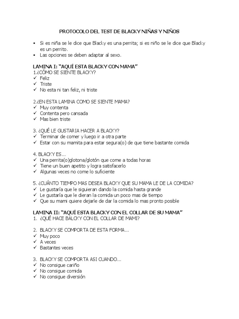 Protocolo Test de BLACKY Niñas Os | PDF