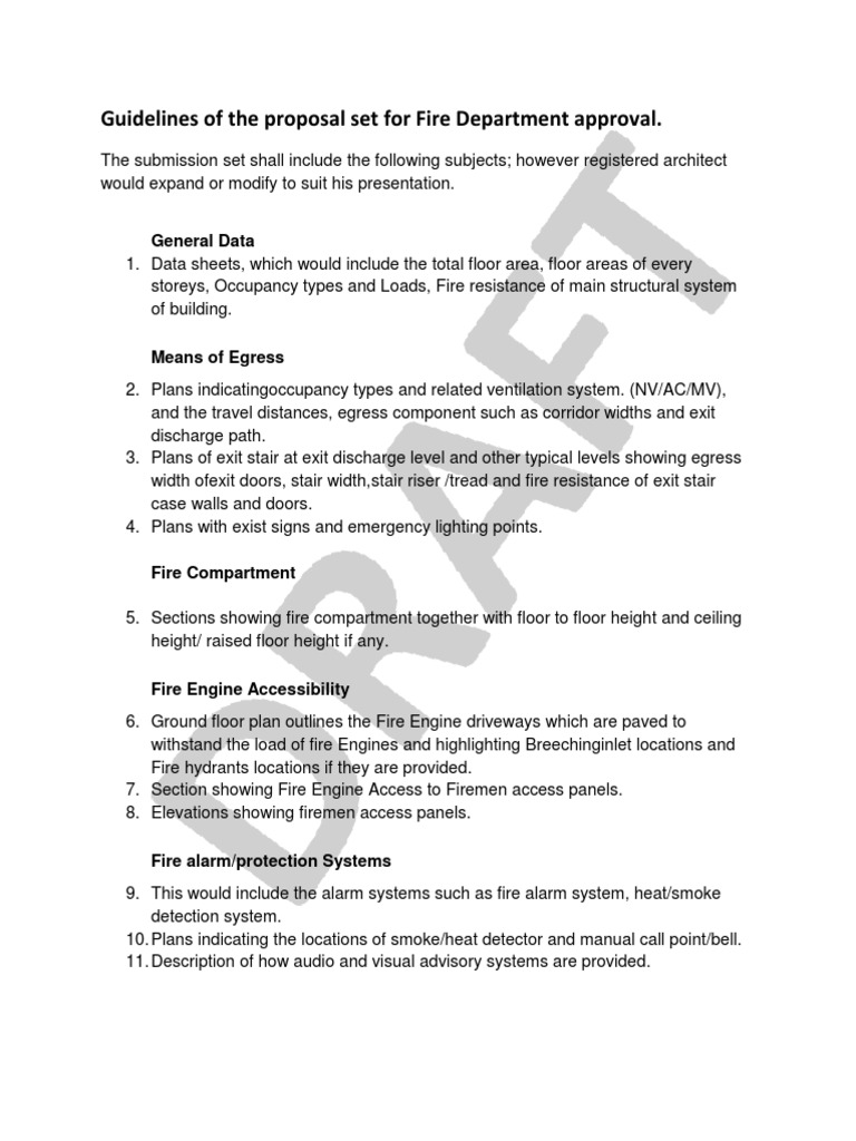 Guidelines of The Proposal Set For Fire Department Approval | PDF ...