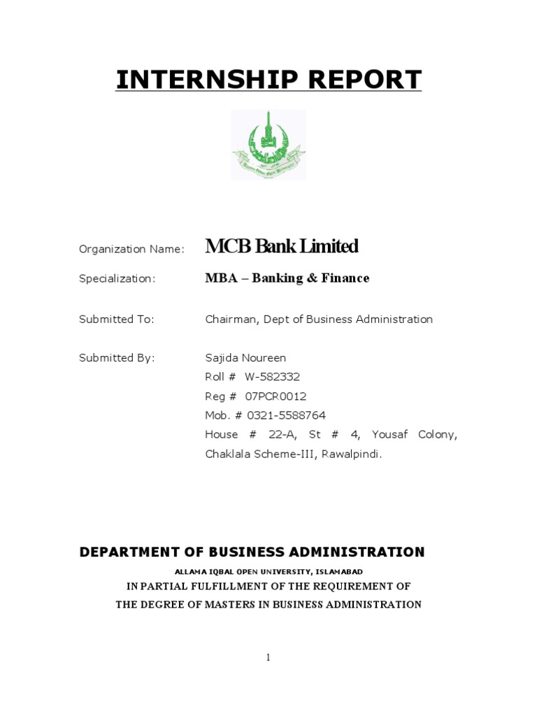Internship Report: MCB Bank Limited | PDF | Debits And Credits ...