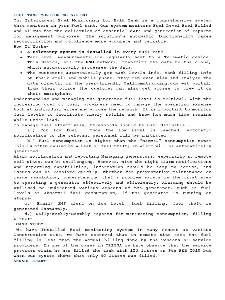 Fuel Tank Monitoring System | PDF | Telemetry | Telecommunications