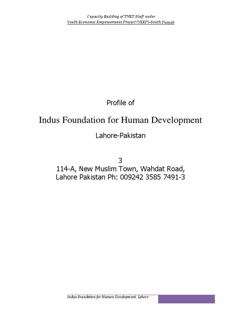 Indus Foundation For Human Development Lahore, Pakistan | PDF | Sustainability | Economic ...