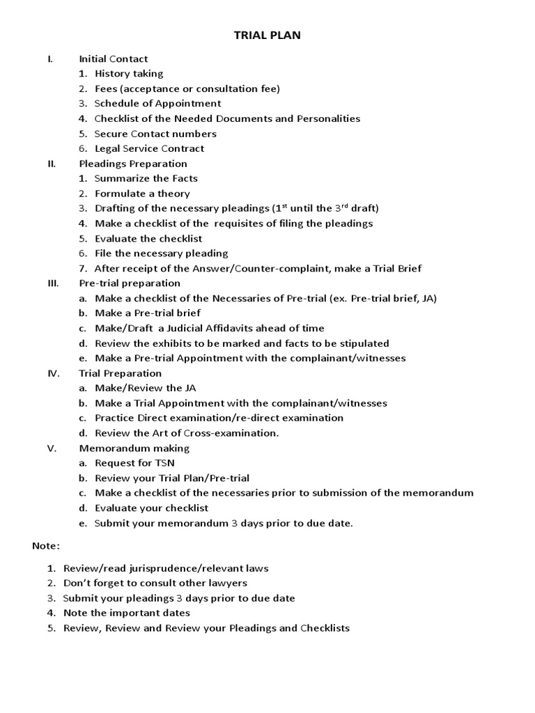 Trial Plan | Download Free PDF | Pleading | Witness