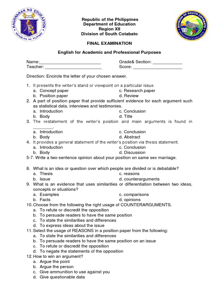 EAPP Final Exam | PDF | Observation | Experiment