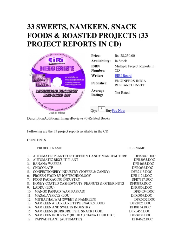 33 Sweets Namkeen Snack Foods Rasted Project Reports CD | PDF ...
