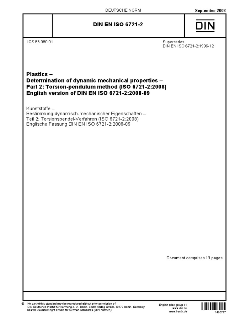ISO 6721 - Part 2 | PDF | Young's Modulus | Pendulum