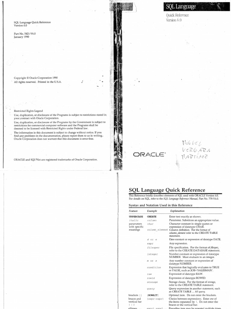 Oracle SQL Quick Reference 6.0 - Quick Hand Guide | Download Free PDF ... Oracle SQL Quick Reference 6.0 - Quick Hand Guide | Download Free PDF ...