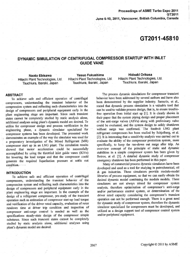 Dynamic Simulation of Centrifugal Compressor Startup With Inlet Guide Vane | PDF