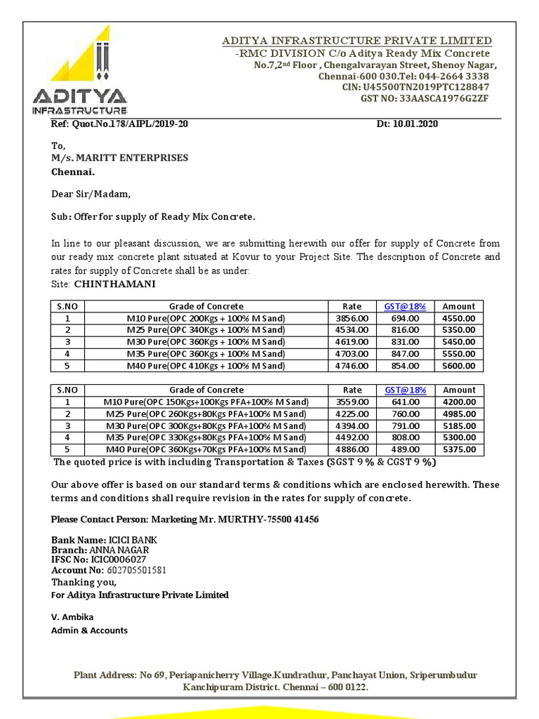 Quotation No-178 | PDF | Construction Aggregate | Concrete