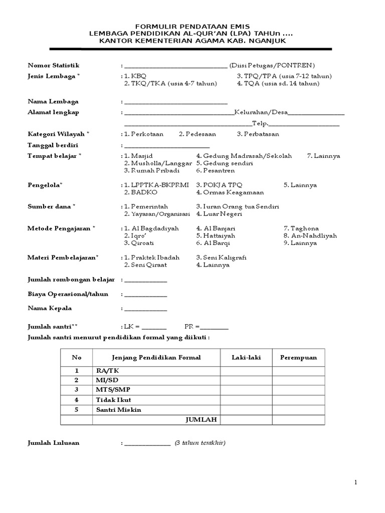 Formulir Emis TPQ | PDF