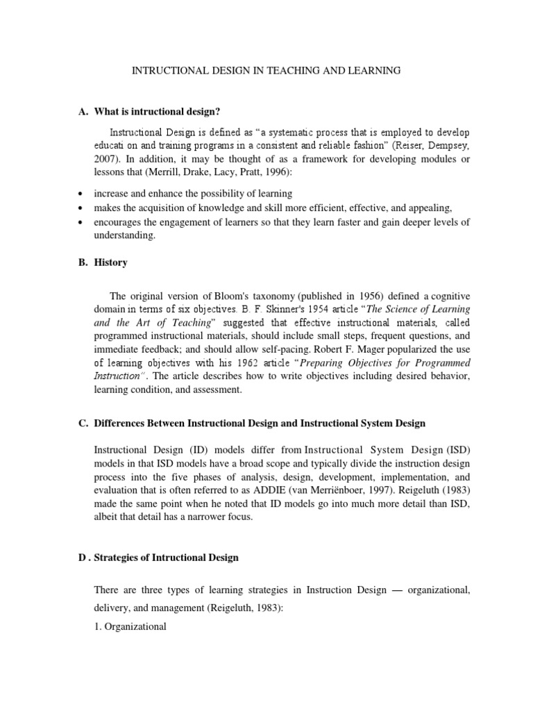 Intructional Design in Teaching and Learning | PDF | Instructional ...