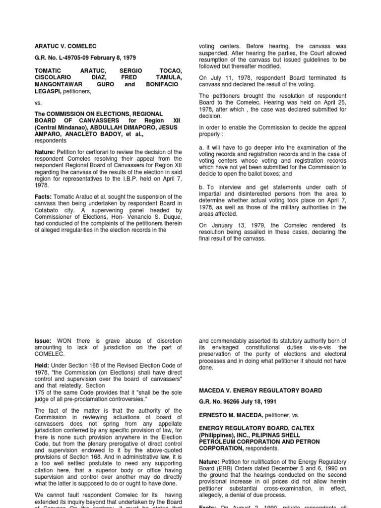 Aratuc vs. Comelec Election Dispute | PDF | Commission On Elections ...