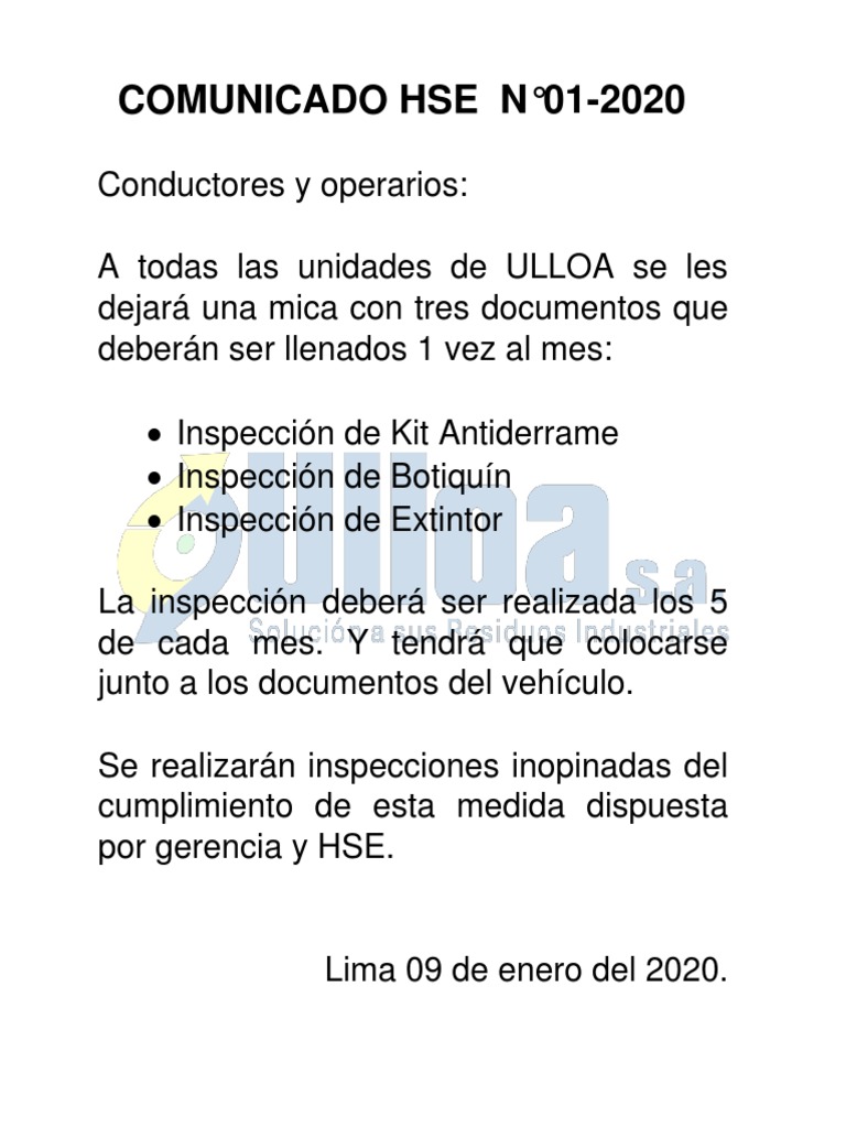 Comunicado HSE | PDF