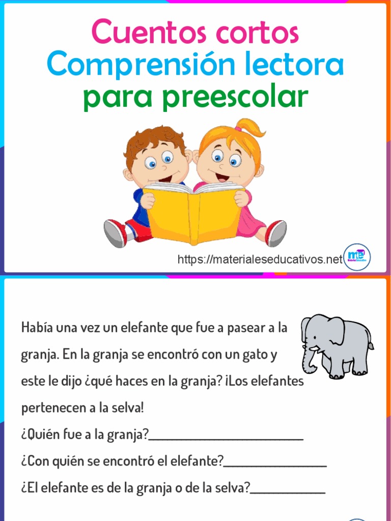 Cuentos Cortos Comprensión Lectora para preescolar-ME | PDF