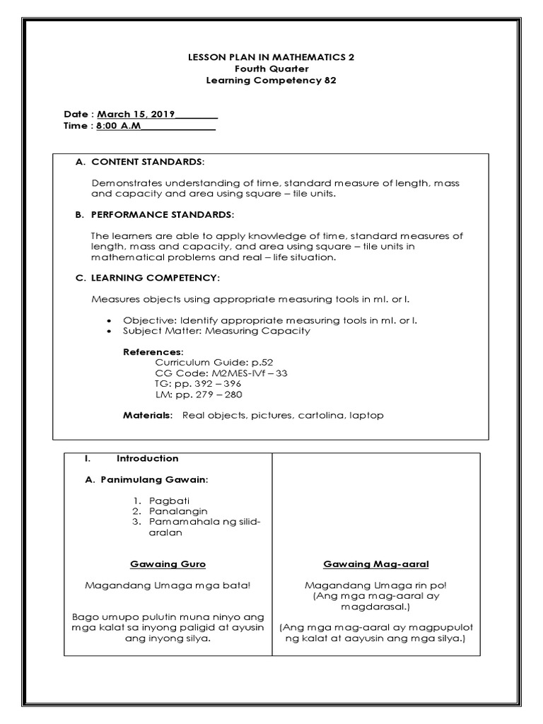 Lesson Plan in Mathematics 2 Demo Teaching | PDF