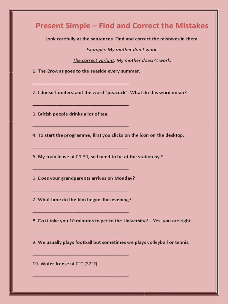 Present Simple Find and Correct The Mistakes | PDF