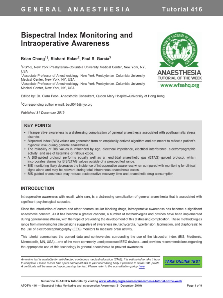 416 - BIS and Intraoperative Awareness | PDF | Anesthesia ...