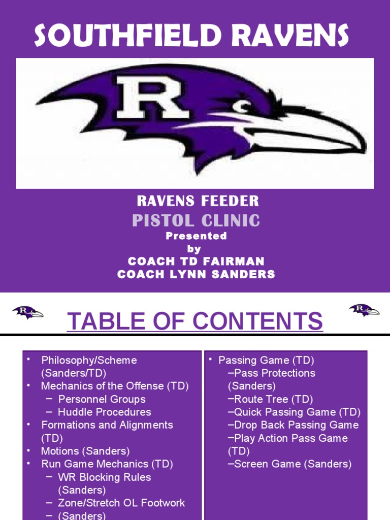 Southfield Ravens Pistol Offense Playbook | PDF | Quarterback | Team Sports