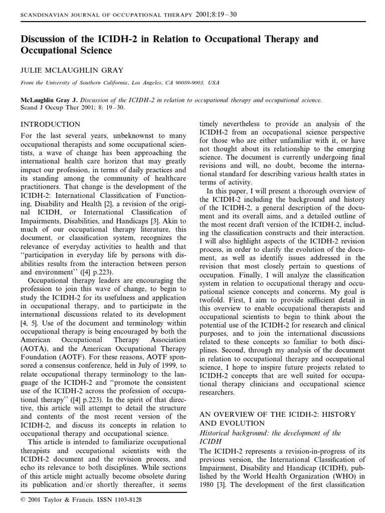 ICIDH-2 in Relation To OT and Occupational Science | PDF | Occupational ...