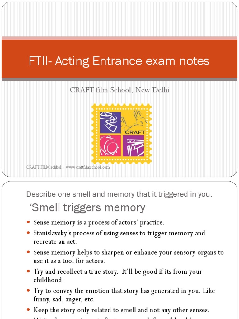 FTII Acting Entance EXAM Notes - JET 2019 | PDF | Acting | Entertainment