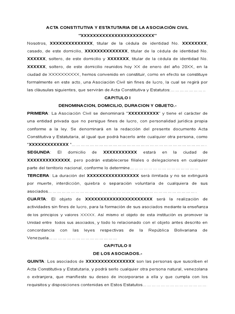 Formato de Acta Constitutiva de Asociacion Civil | PDF | Junta ...