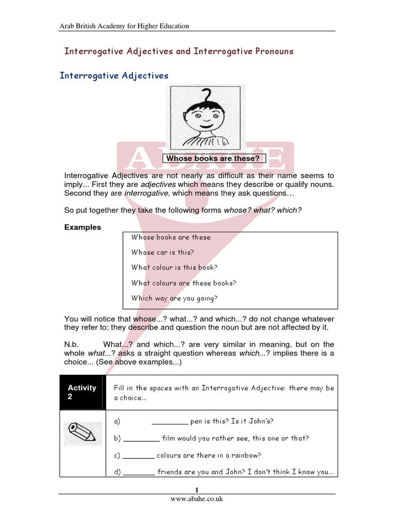 Lesson 7 Interrogative Adjectives and Interrogative Pronouns | PDF ...