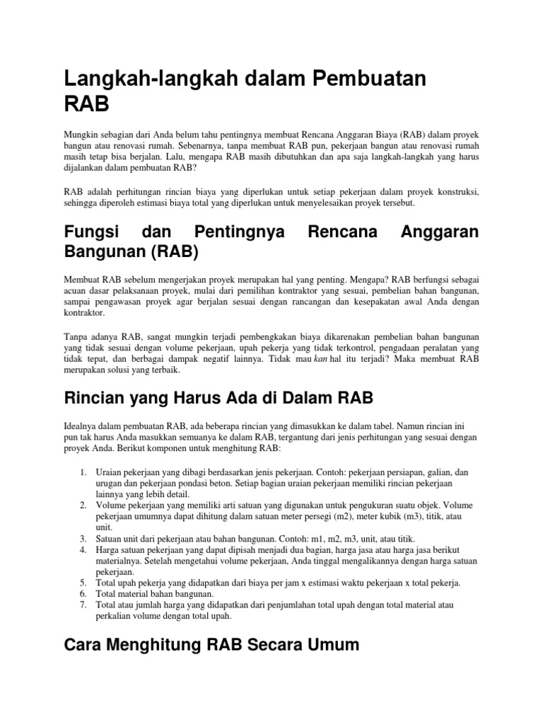 Langkah Langkah Membuat RAB | PDF