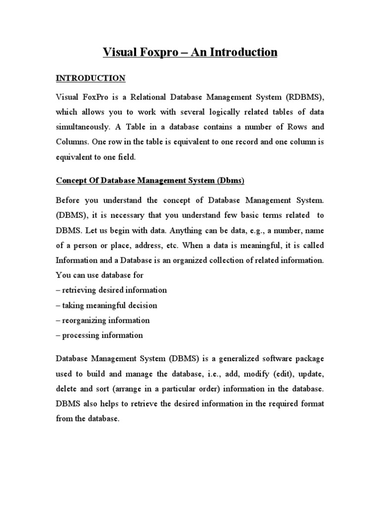 Visual FoxPro Basics Guide | PDF | Menu (Computing) | Databases
