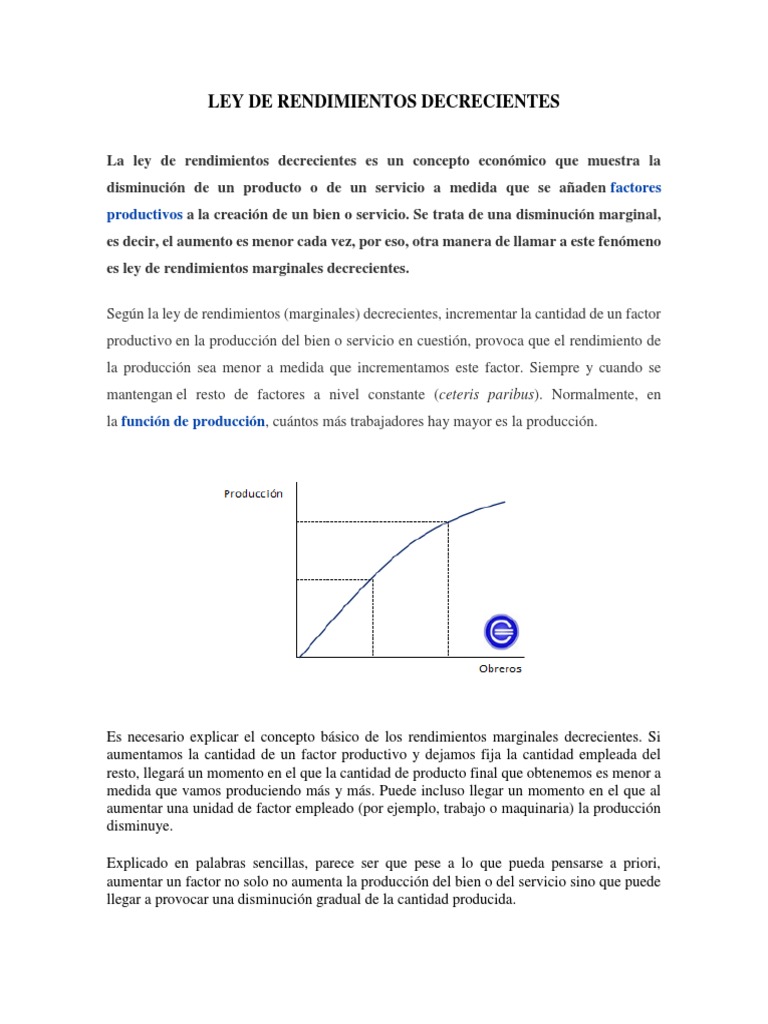 Ley De Rendimientos Decrecientes Pdf Ciencias Económicas Negocios