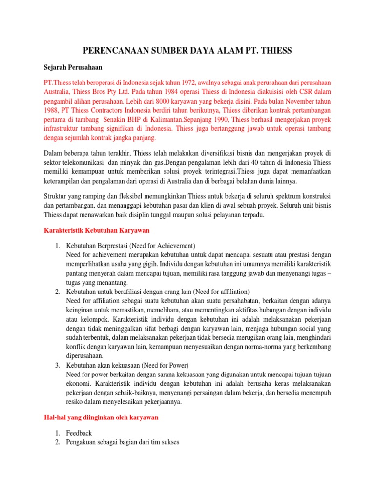 Perencanaan Sumber Daya Alam PT Thiess | PDF