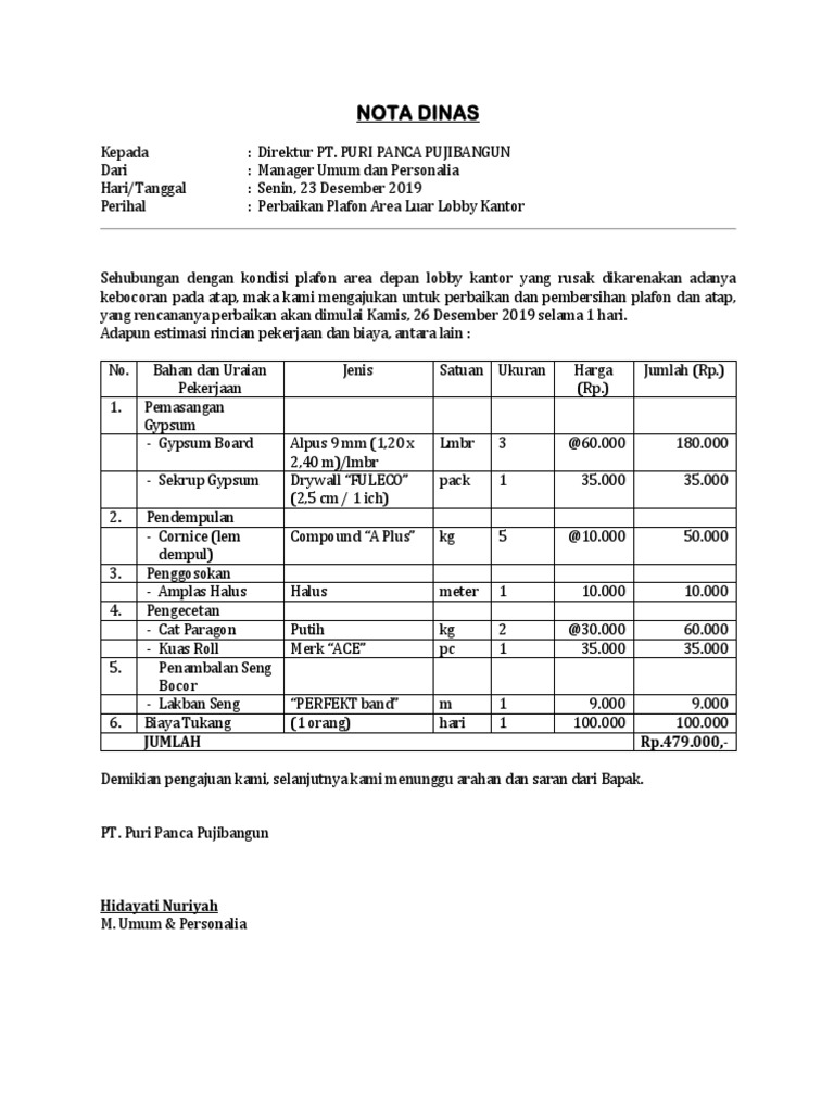 Nota Dinas Plafon | PDF