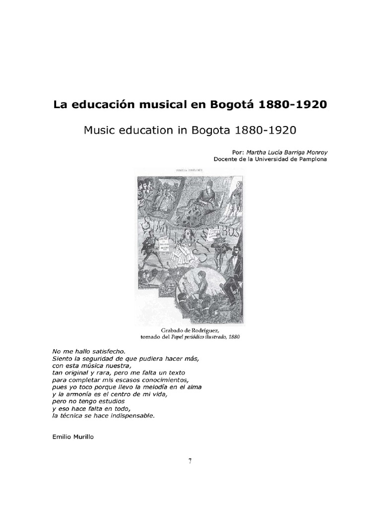 Monroy, Martha Lucía Barriga. La Educación Musical en Bogotá 18801920 | PDF