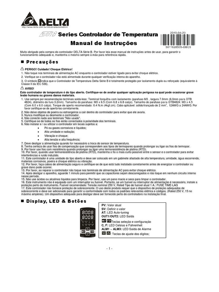 Manual Controlador Delta | PDF | Termopar | Rede elétrica