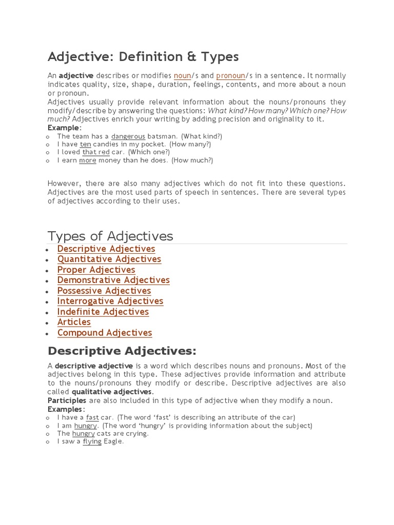 Adjective Definition and Types | PDF | Adjective | Noun