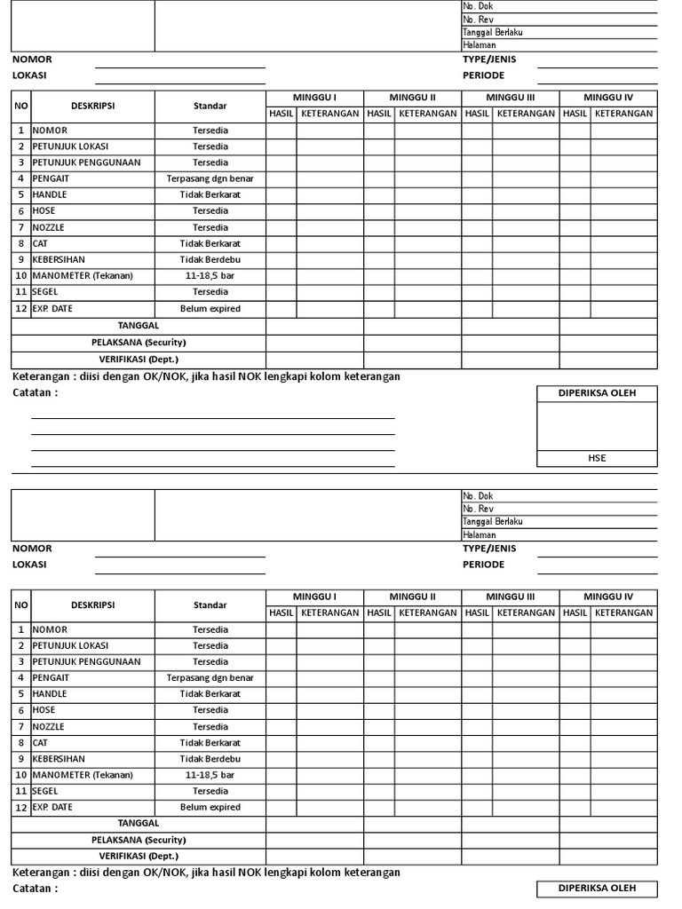 Form Checklist Perawatan APAR | PDF