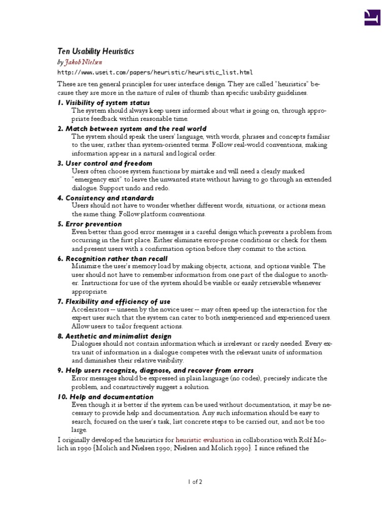 Heuristic List | PDF | Usability | Human–Machine Interaction