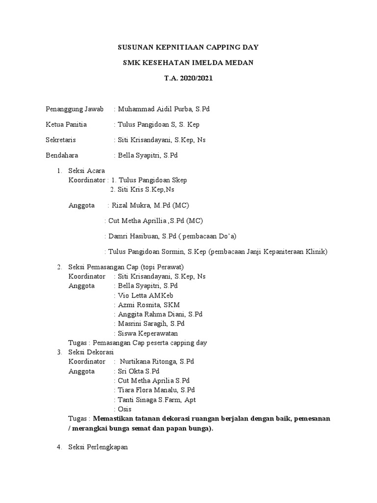 Susunan Kepnitiaan Capping Day 1 | PDF