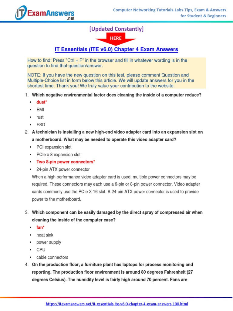 IT Essentials (ITE v6.0) Chapter 4 Exam Answers | PDF | Antivirus Software | Personal Computers