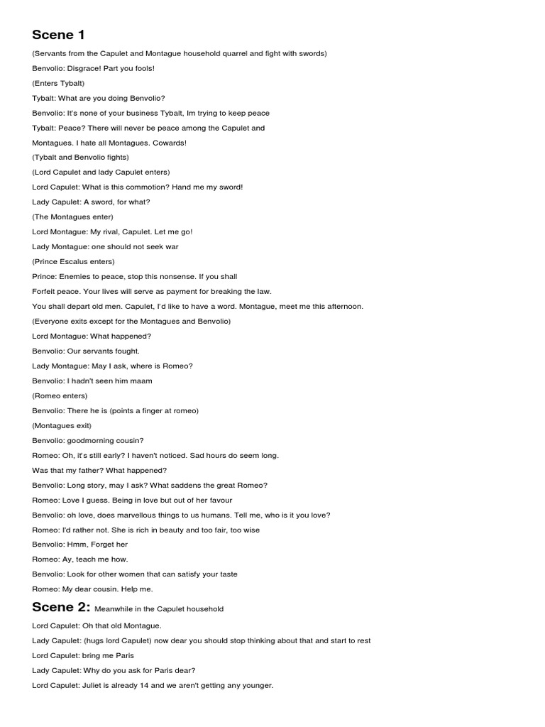 Romeo and Juliet Revised Script | PDF | Characters In Romeo And Juliet ...