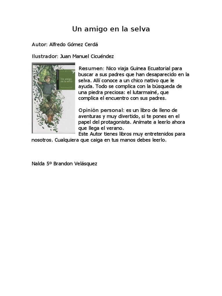 Un amigo en la selva: Aventura y amistad | PDF