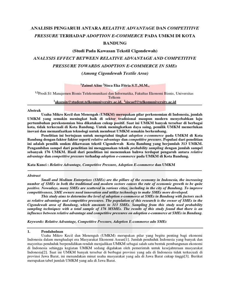 Analisis Antara Relative Advantage Dan Competitive Pressure Terhadap ...
